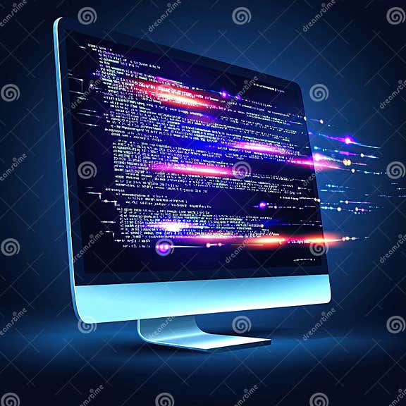 Computer Screen Displaying Code with Light Trails. Concept of Programming, Software Development ...