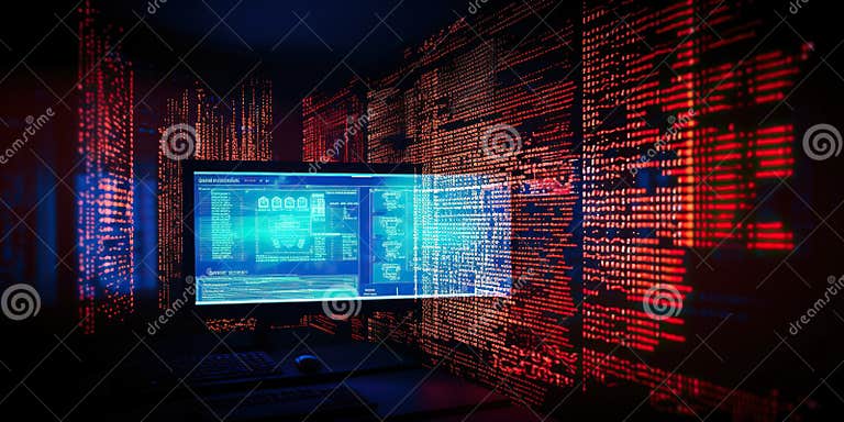 Computer Screen Displaying Complex Coding Project with Lines of Code and Symbols, Concept of ...