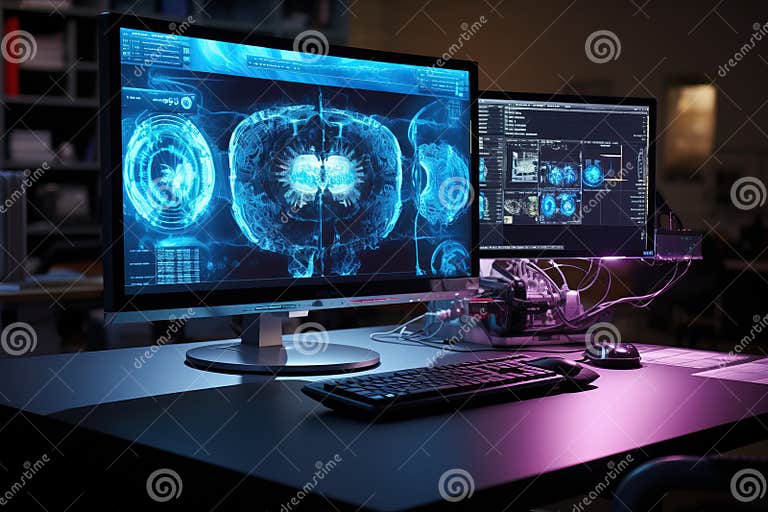 Computer Screen Displaying a 3D Reconstruction of a CT Scan, Radiology ...