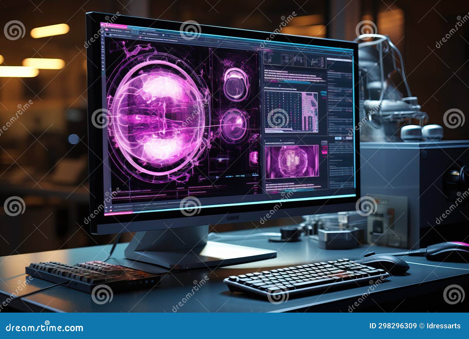 Computer Screen Displaying a 3D Reconstruction of a CT Scan, Radiology ...