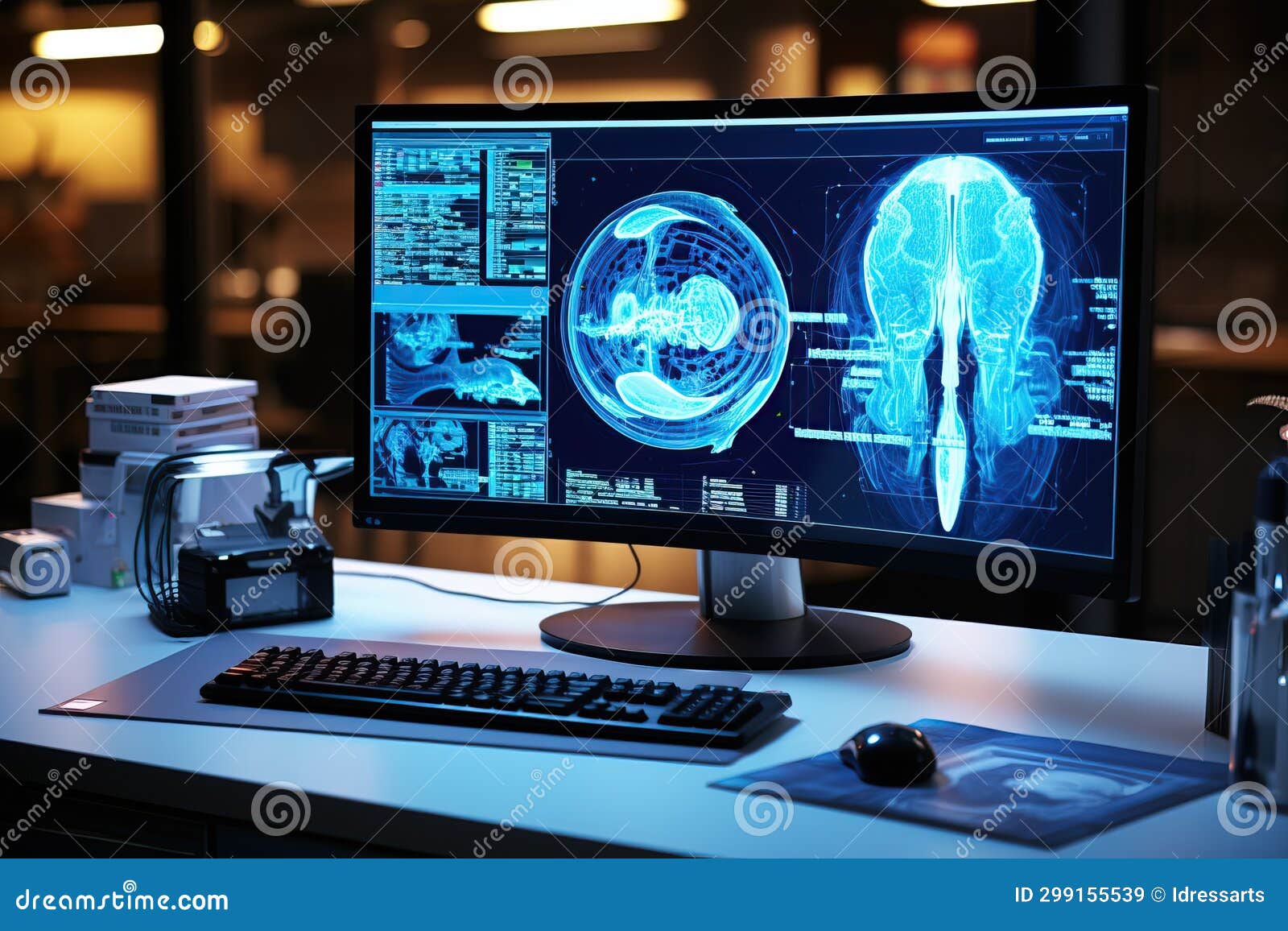 Computer Screen Displaying a 3D Reconstruction of a CT Scan, Radiology ...