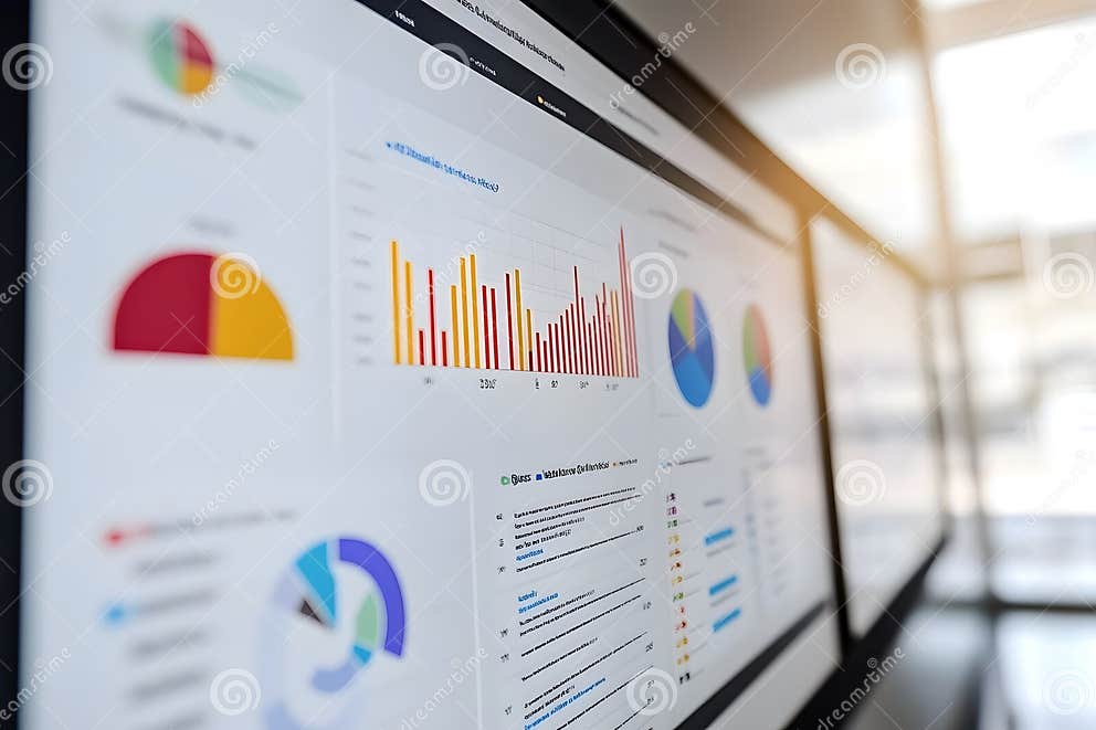 A Computer Screen Displaying Data Visualizations in a Bar Chart, Pie ...