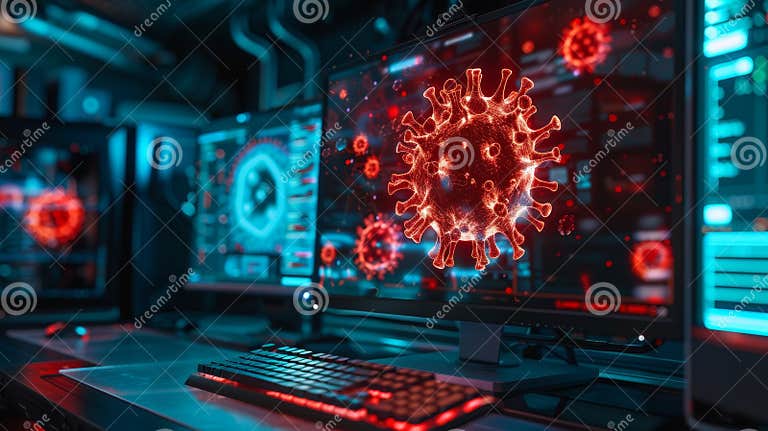 Computer Screen Displaying a Digital Virus, Symbolizing Cybersecurity ...