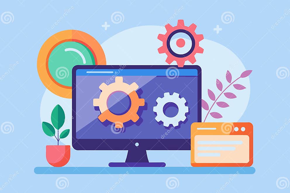 A Computer Screen Displaying Gears, Symbolizing System Maintenance and ...