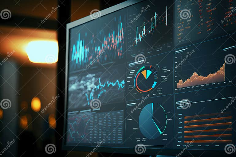 A Computer Screen Displaying Multiple Financial Reports and Graphs and Pie for Business ...