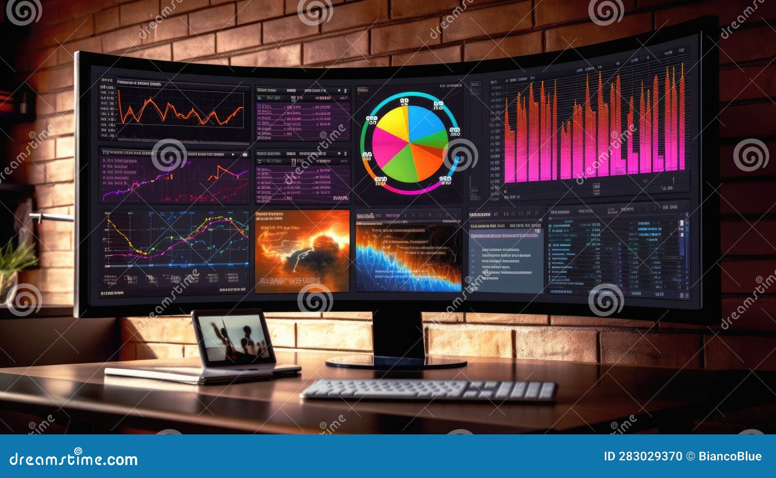 A Computer Screen Displaying Multiple Financial Reports, Graphs and Pie ...