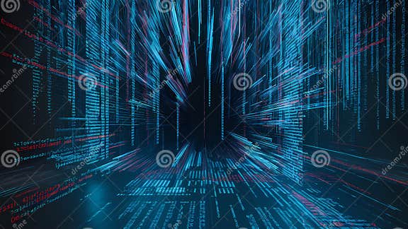 A Computer Screen Displaying a Stream of Binary Code, Illustrating Digital Data Processing and ...