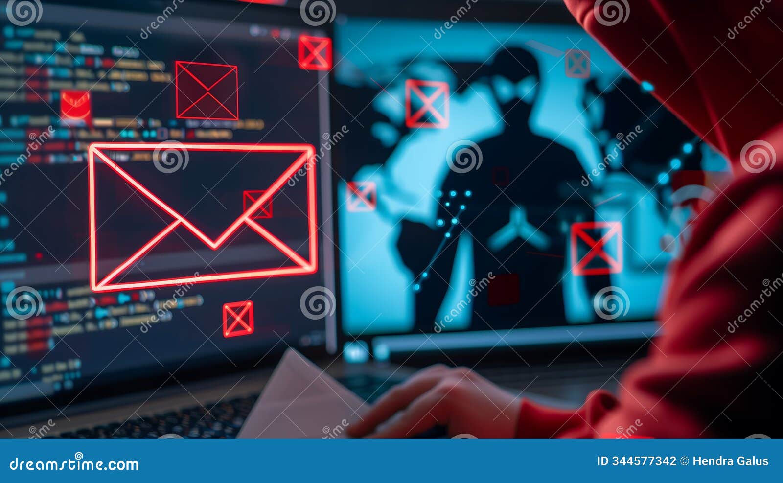 Computer Screen Displaying Suspicious Email Interface with Red Alert ...
