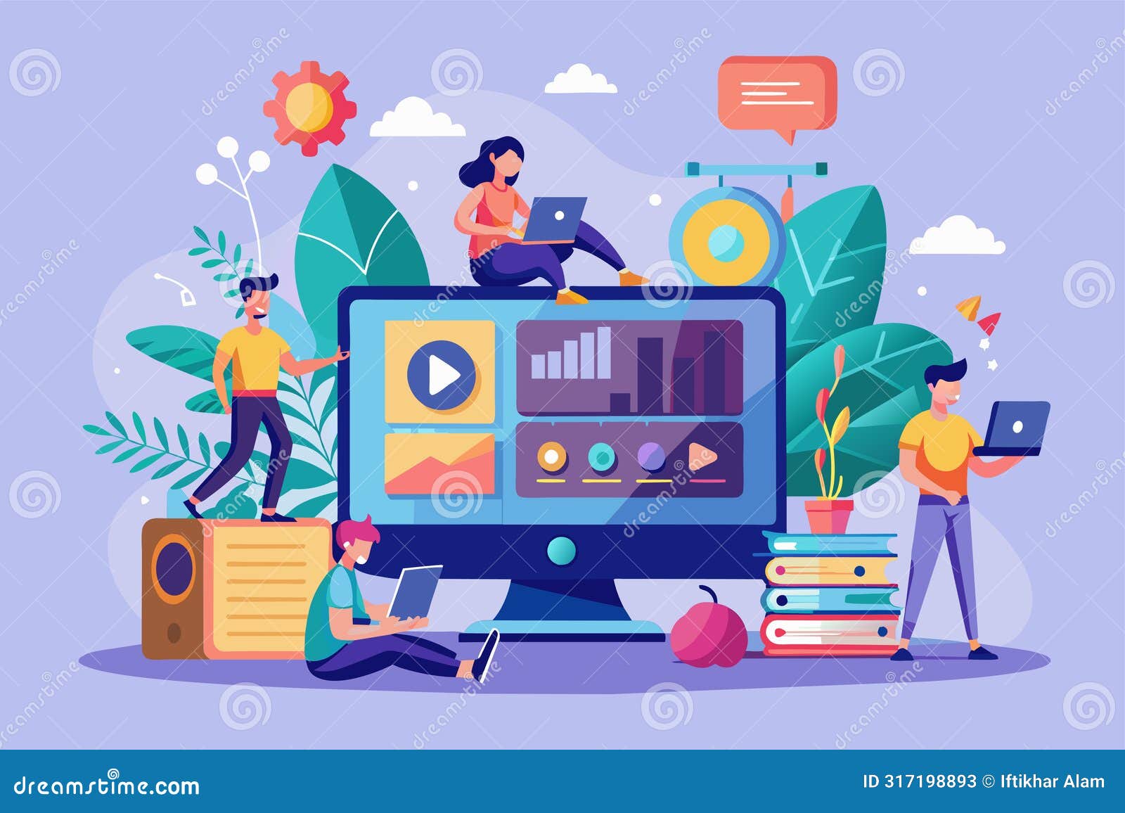 A Computer Screen Displaying Tiny People Interacting with Multimedia ...