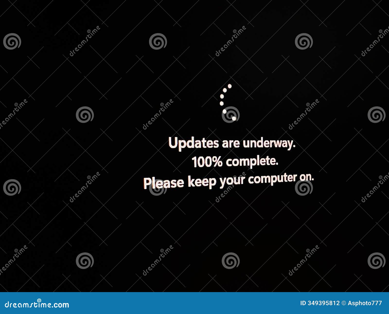 Computer Update Screen with Progress Message and Loading Symbol Stock ...