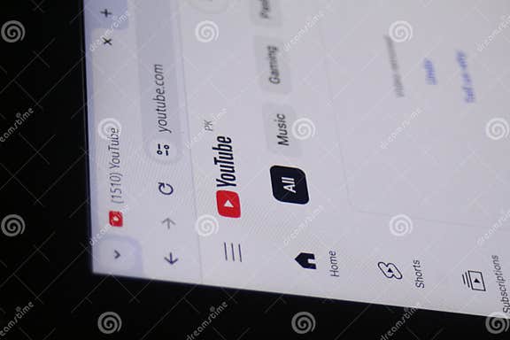Close-up of YouTube Homepage on a Computer Screen Stock Image - Image of document, font: 321602411
