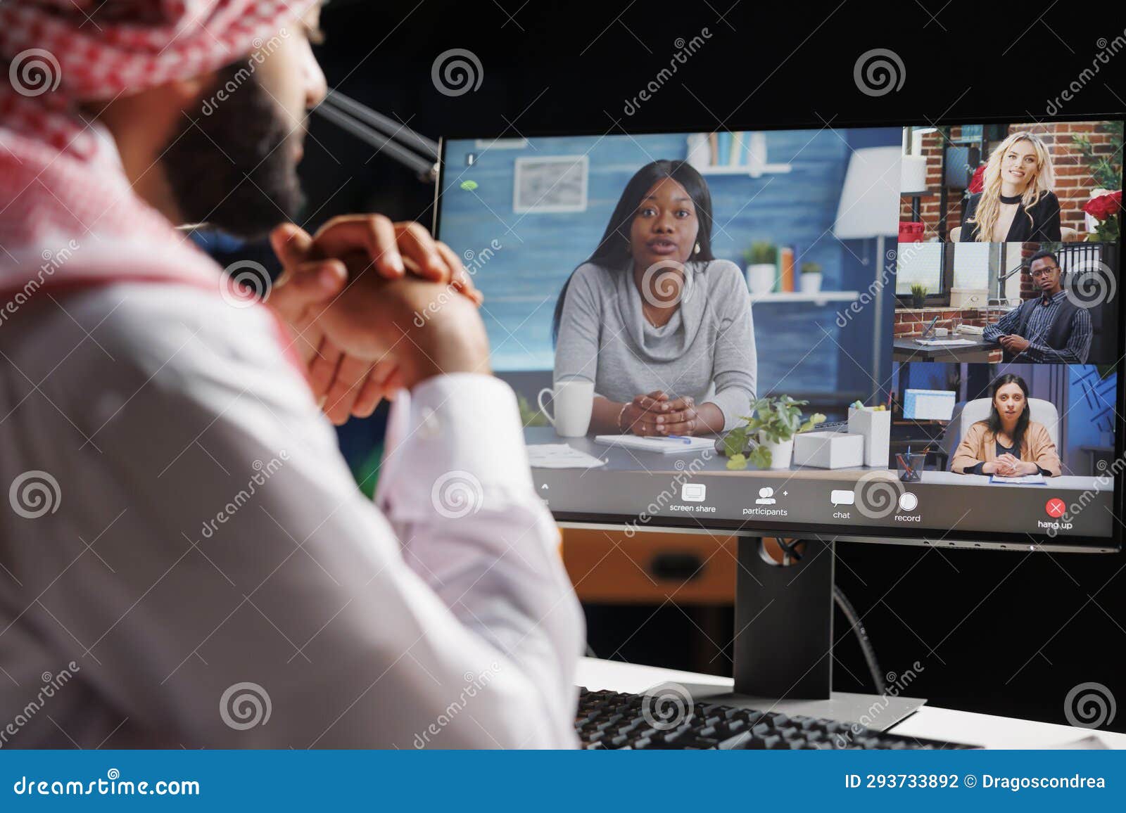 Computer Screen Displays Online Meeting Stock Photo - Image of ...