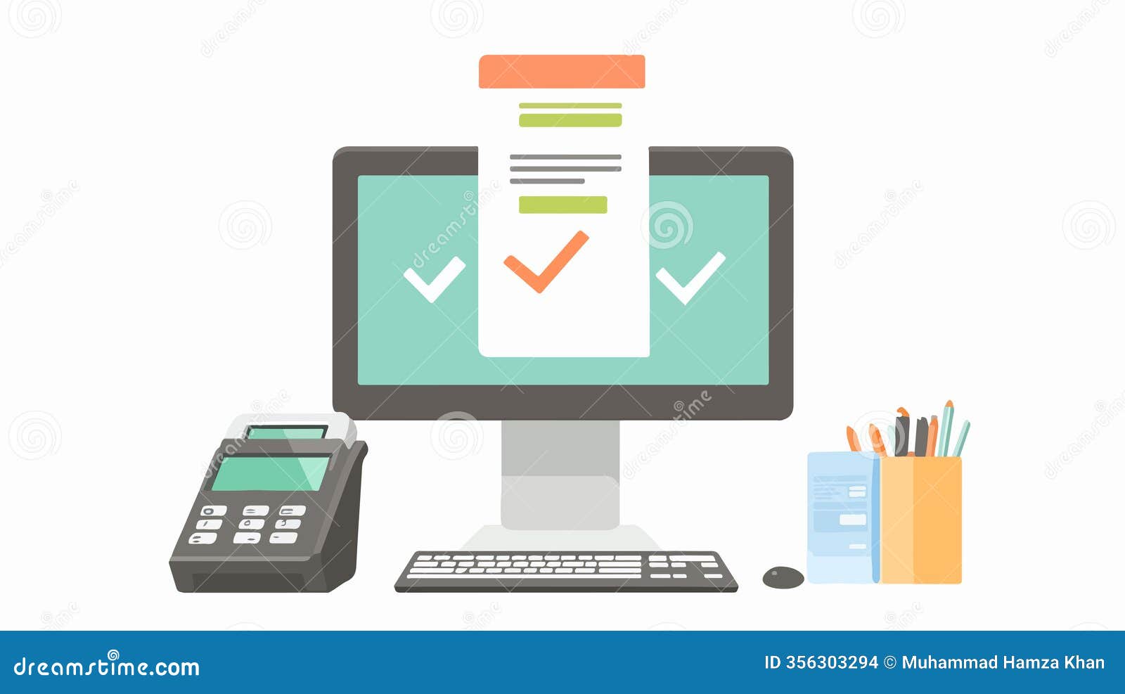 Professional Computer with Printed Receipt Screen Displaying Digital Transaction Details Stock ...