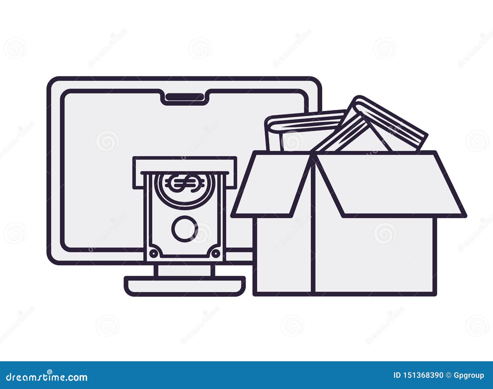 Computer Screen with Dollar and Cardboard Box Stock Vector ...