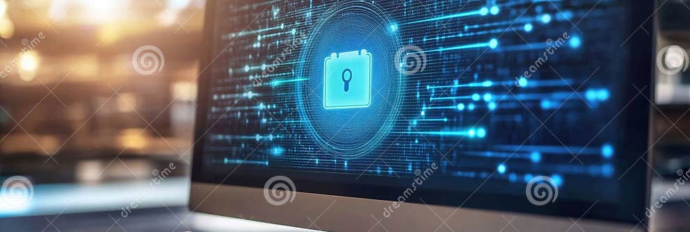 A Computer Screen Features a Protection Icon, Highlighting ...