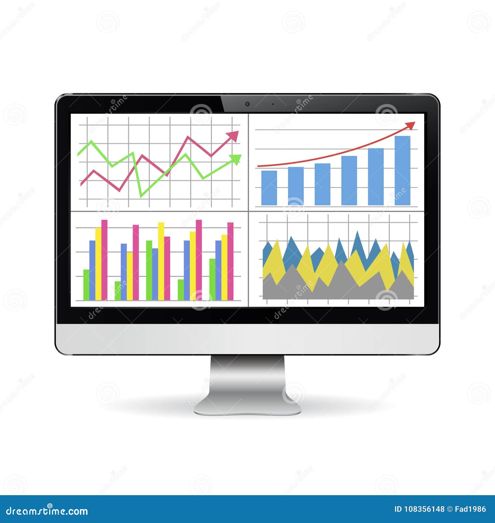 Computer Screen with Financial Charts and Graphs Stock Vector ...
