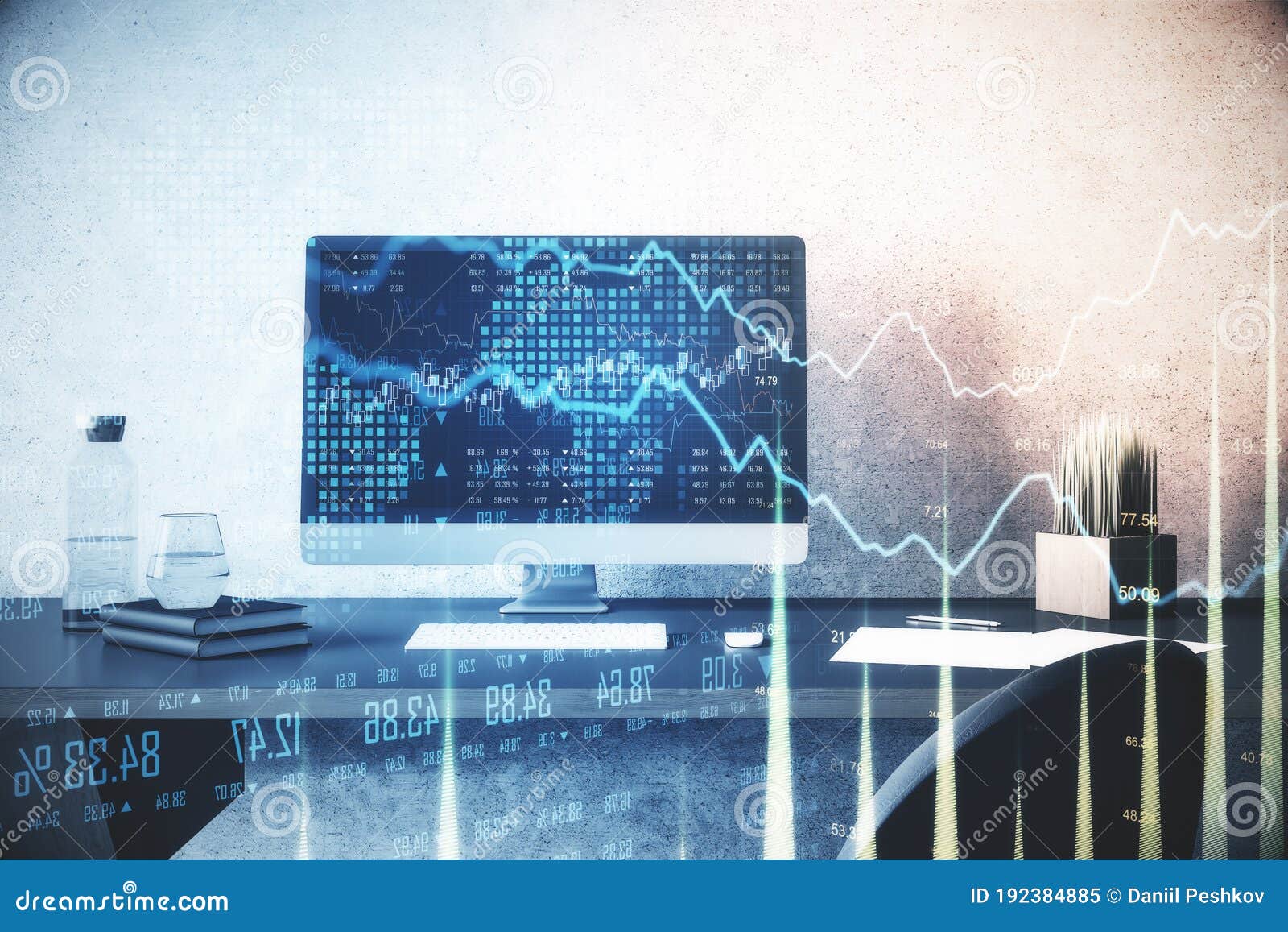 Computer Screen with Financial Charts and Graphs Stock Illustration ...