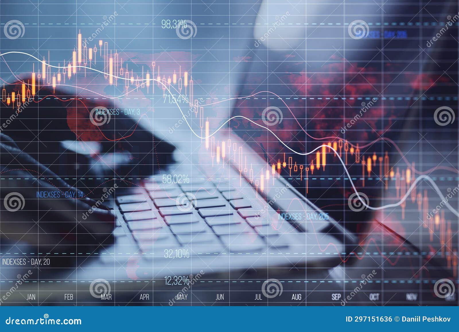 Computer Screen with Graphs Indicating Economic Downturn Stock ...