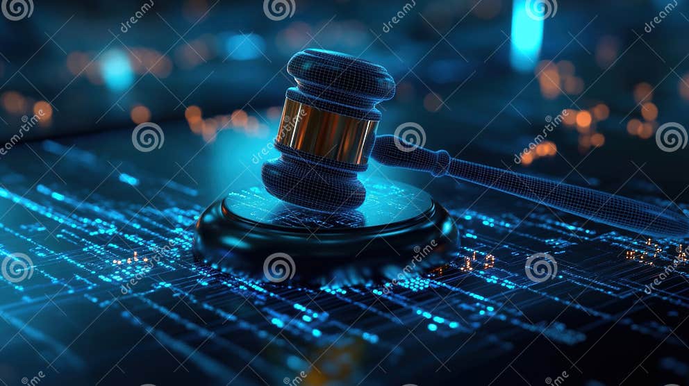 A Computer Screen with a Gavel on it Stock Illustration - Illustration ...