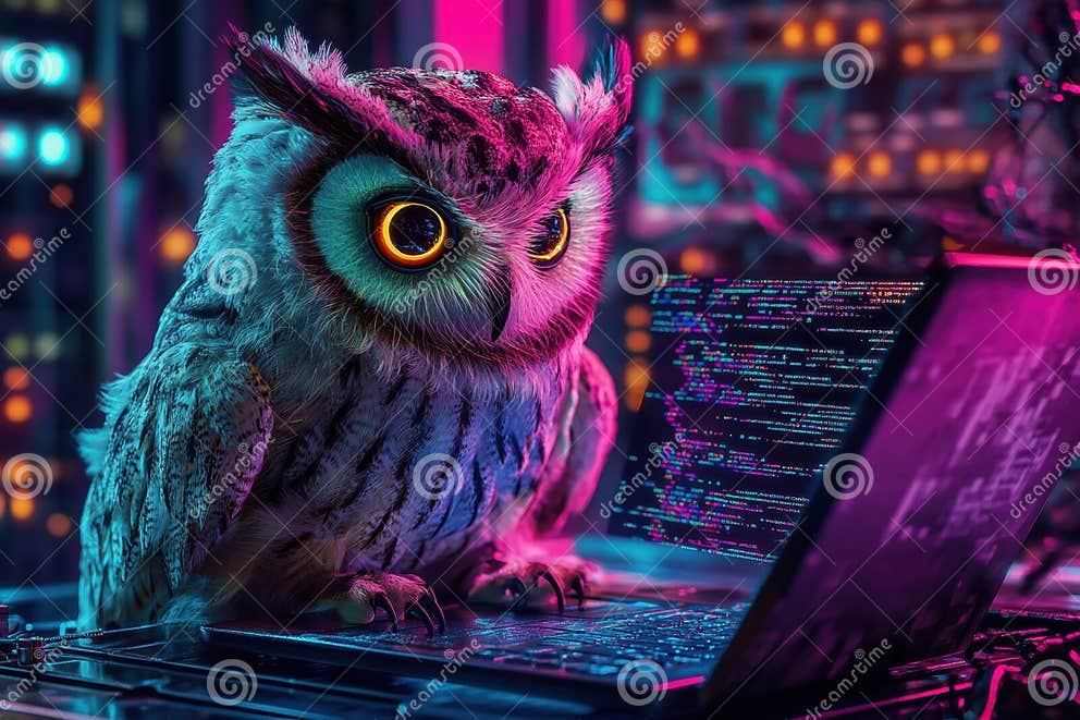 A Computer Screen with a Glowing Owl Sitting on it Stock Illustration ...