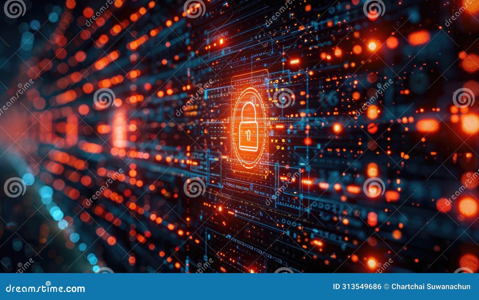 A Computer Screen with a Glowing Red Lock Symbol by AI Generated Image ...