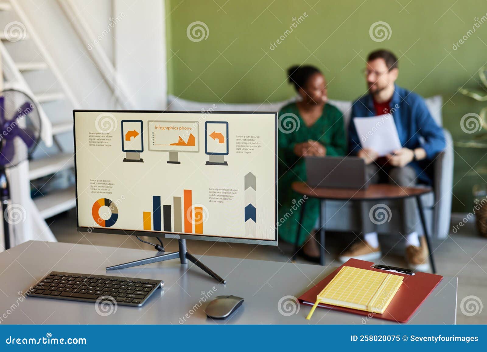 Computer Screen with Graphic Data on Workplace of Economist or Website ...