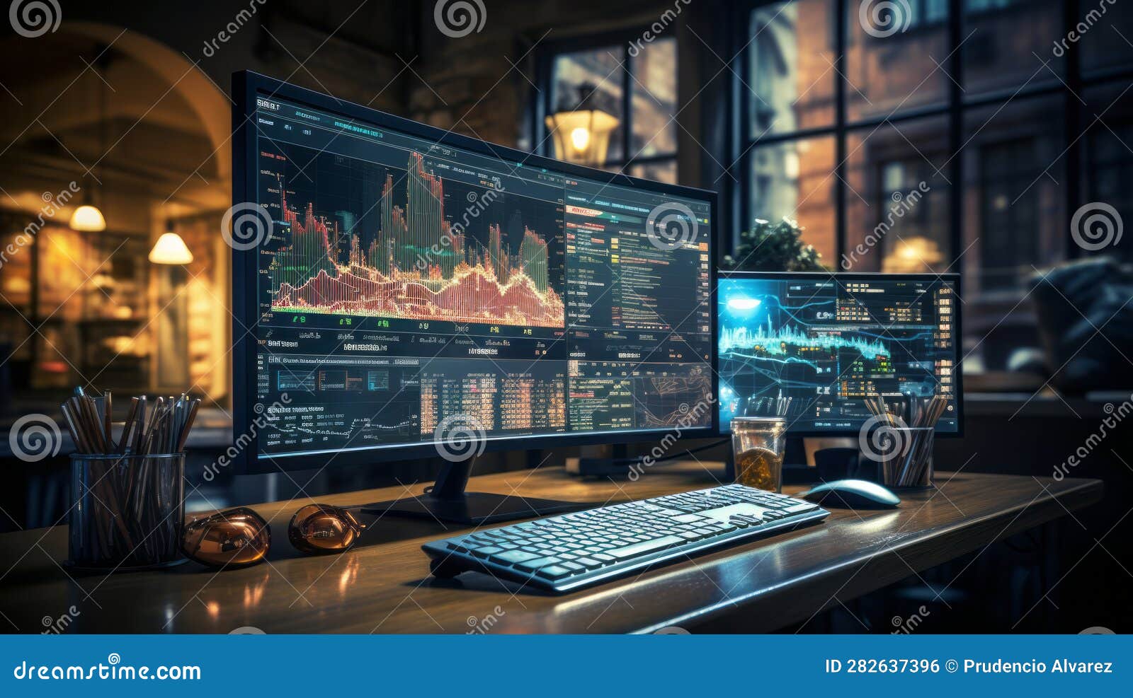 Computer with Screen with Graphics Stock Illustration - Illustration of ...