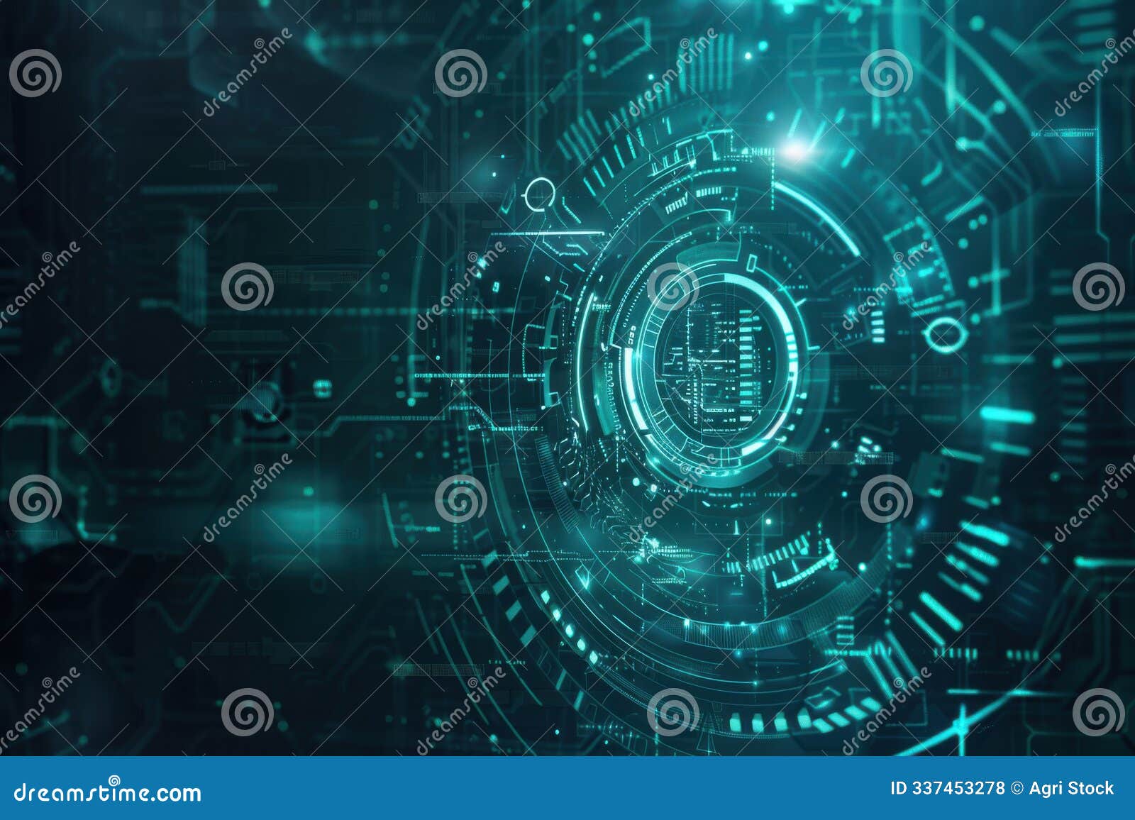 A Computer Screen with a Green Background and a Blue Circle with a Lot ...