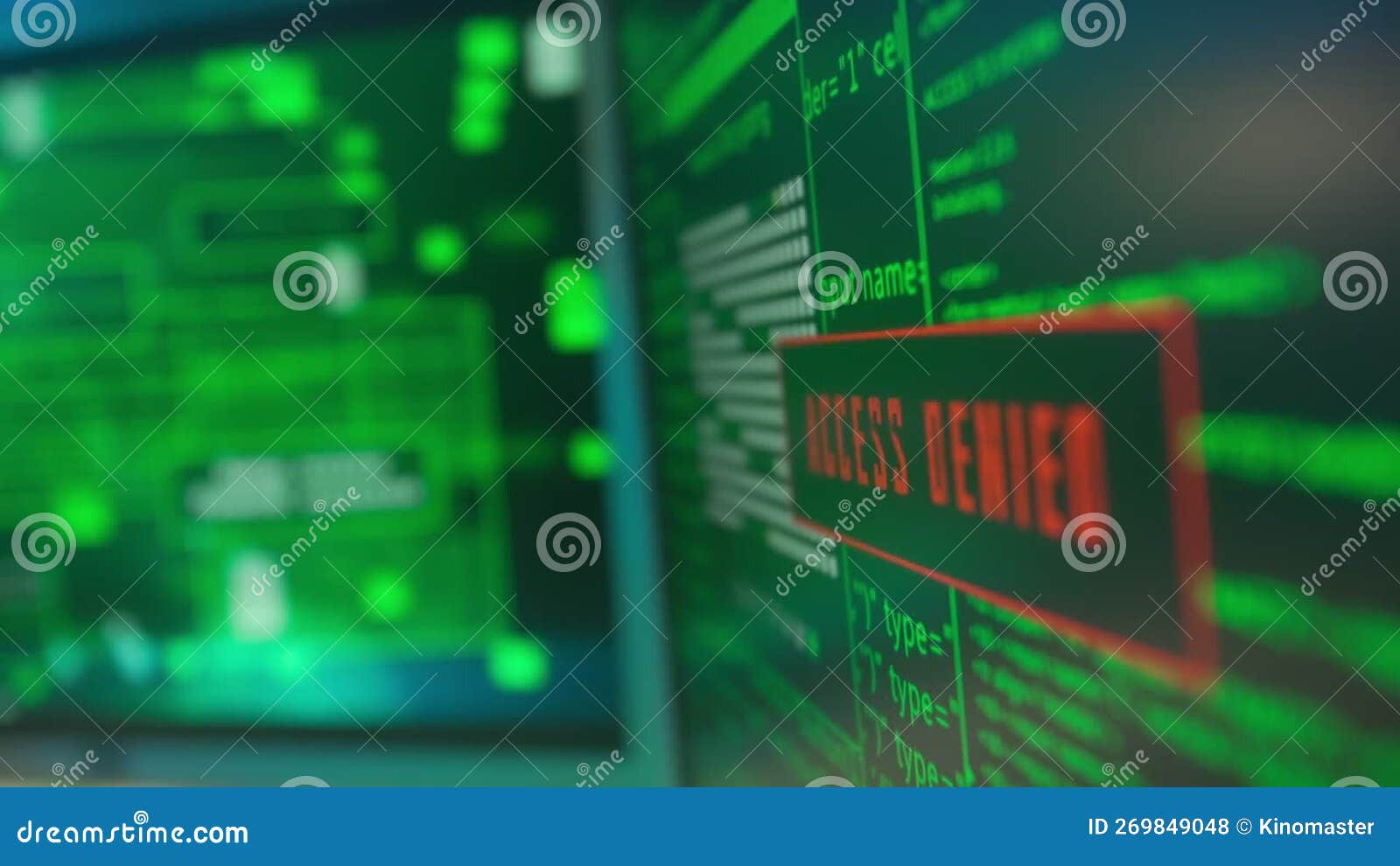 Computer Screen with Green Lines of Program Codes and Red Window with ...