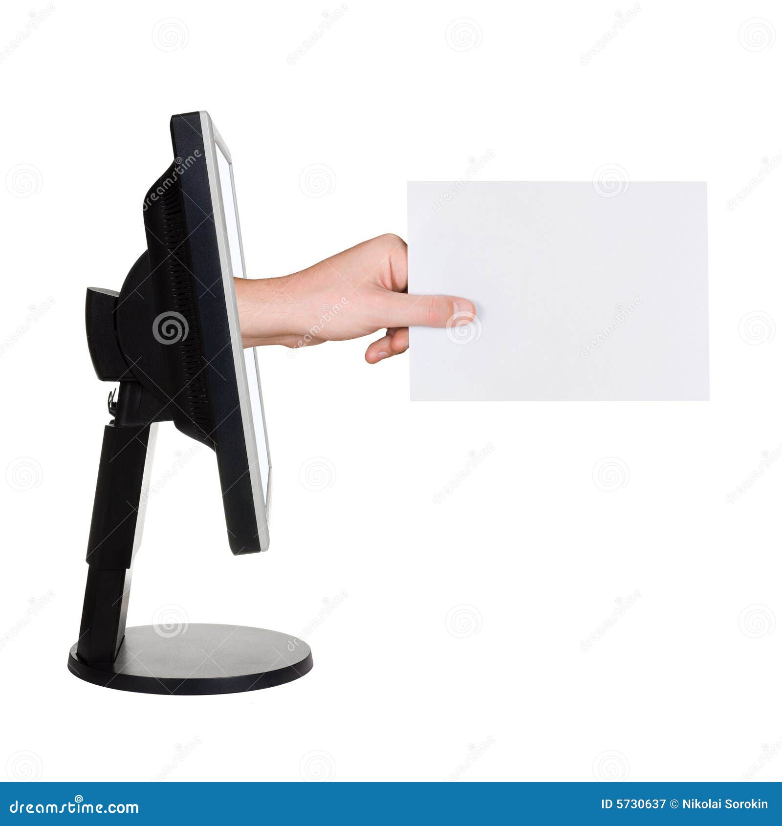 Computer Screen and Hand with Card Stock Image - Image of computer ...