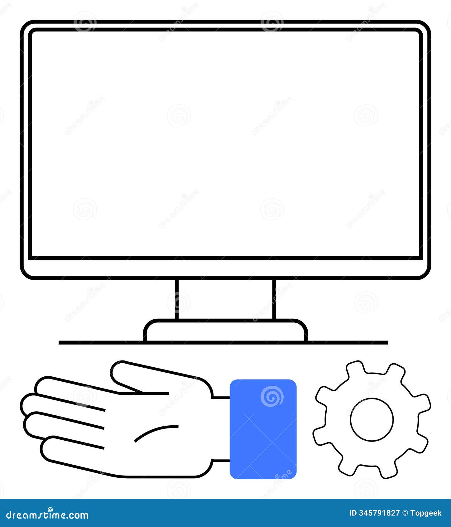Monitor with Hand Reaching for Gear Icon, Signifying Assistance and ...