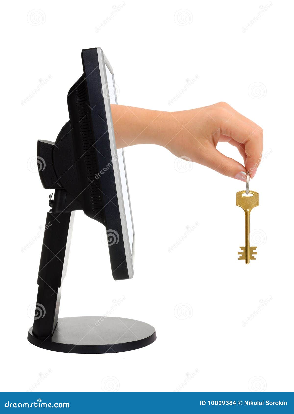 Computer Screen and Hand with Key Stock Photo - Image of computer ...