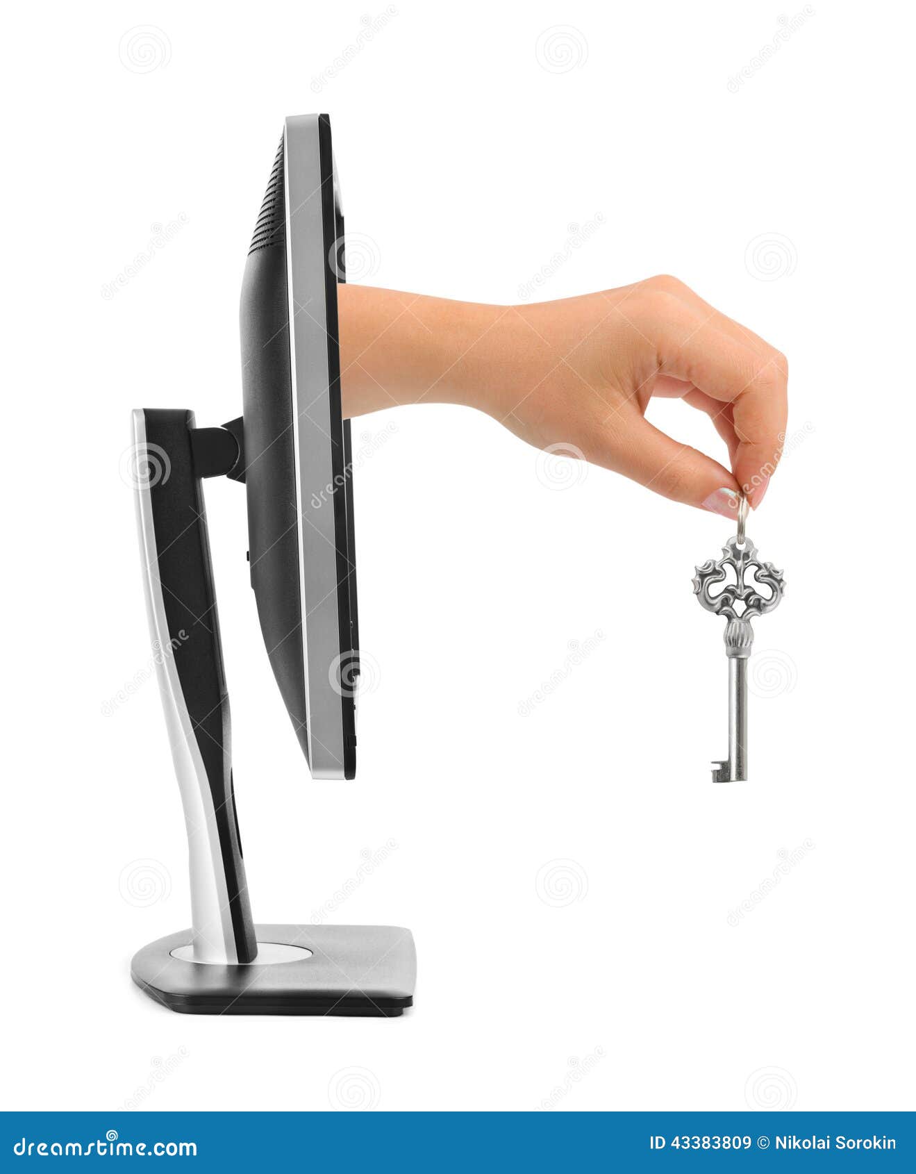 Computer Screen and Hand with Key Stock Image - Image of help, access ...