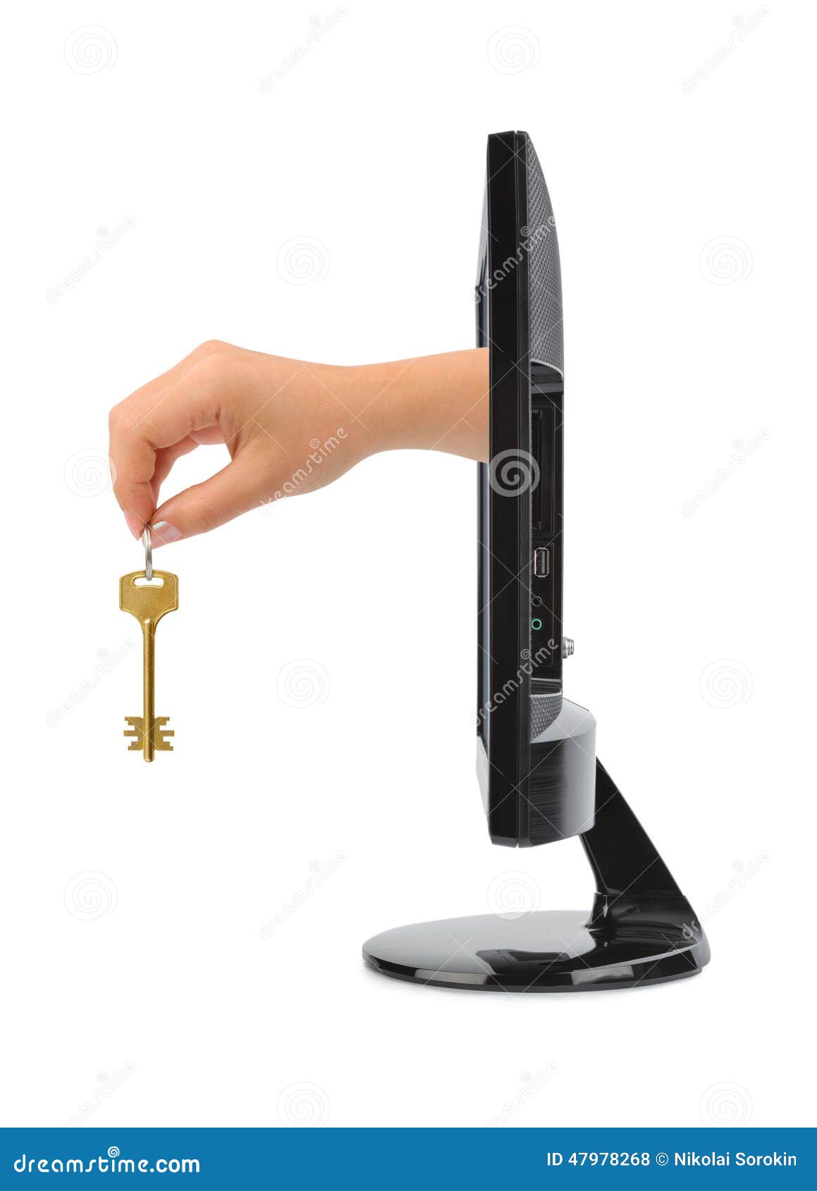 Computer Screen and Hand with Key Stock Photo - Image of background ...