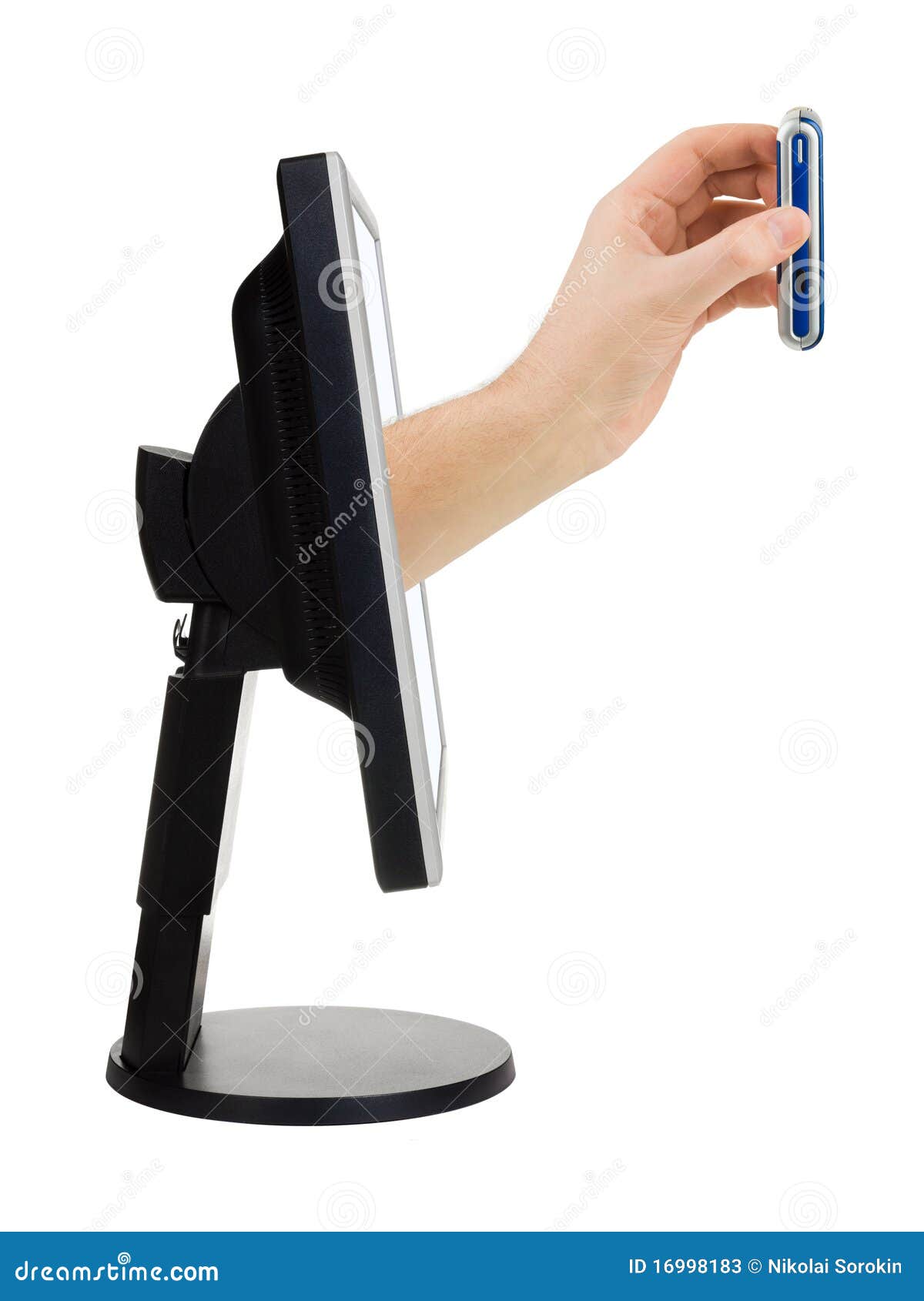 Computer Screen and Hand with Phone Stock Image - Image of mail ...