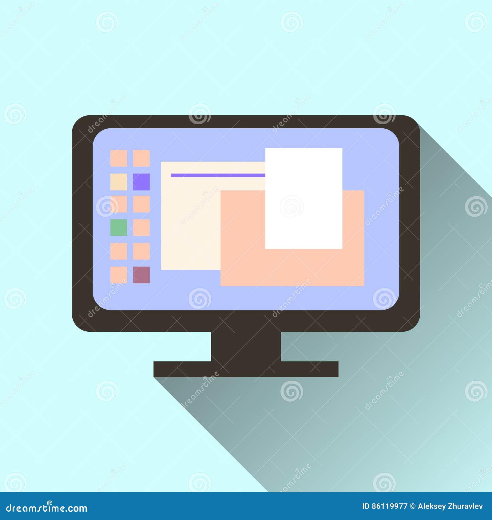 Computer Screen Icon with Long Shadow Isolated on Orange Background ...