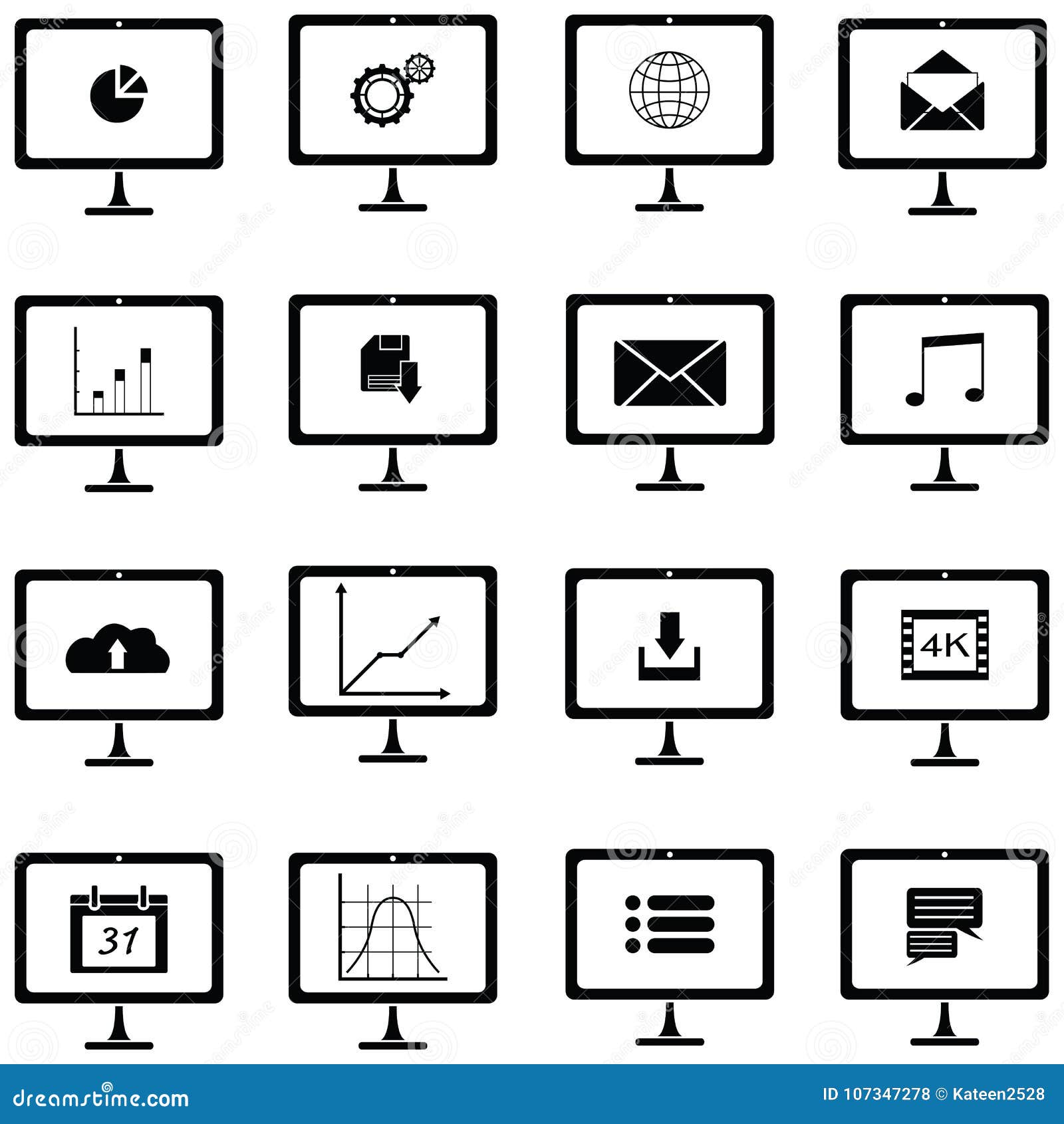 Computer screen icon set stock vector. Illustration of white - 107347278