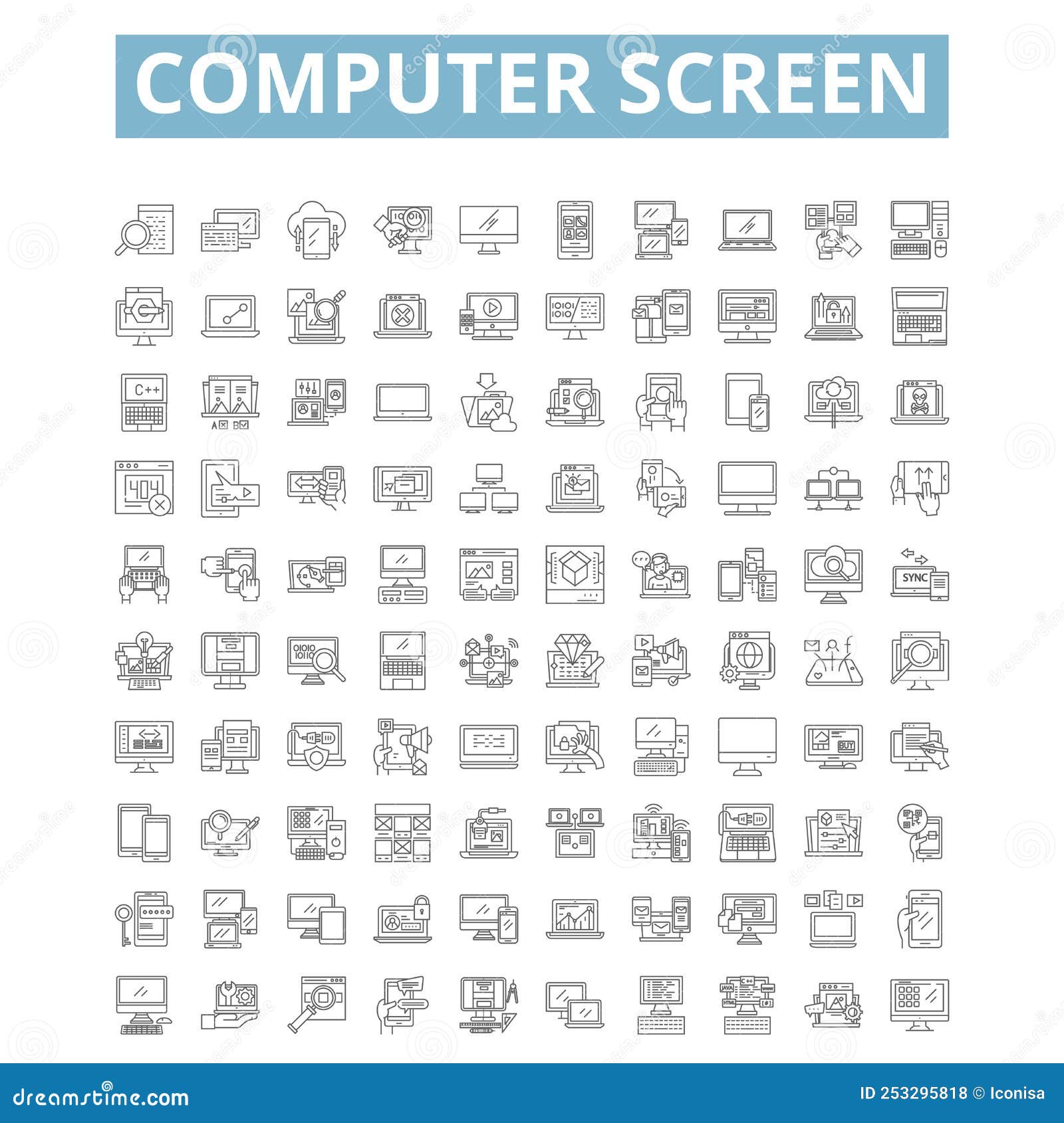 Computer Screen Icons, Line Symbols, Web Signs, Vector Set, Isolated ...