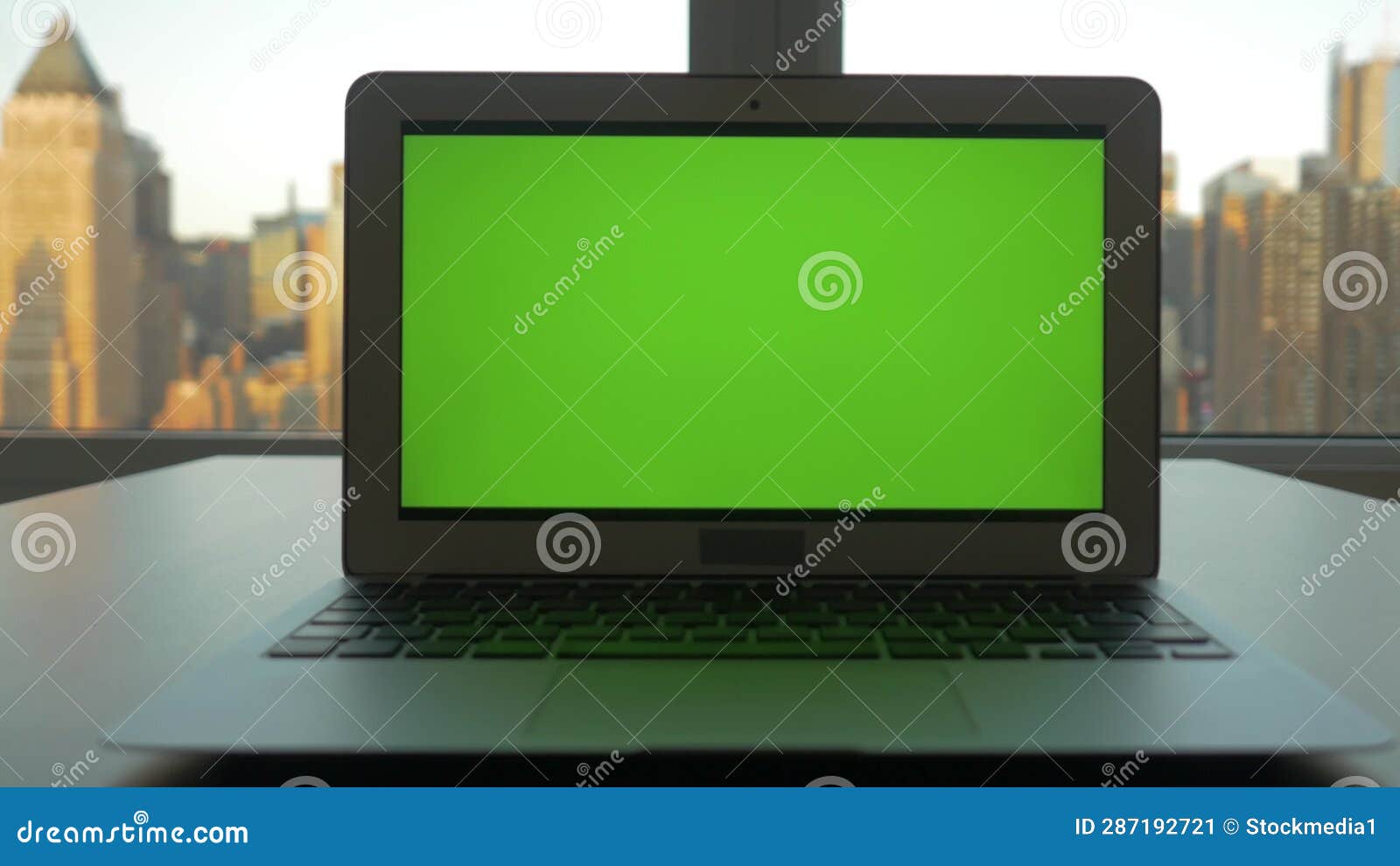 Computer Screen Isolated on Green-Screen Background Chroma Key in City ...