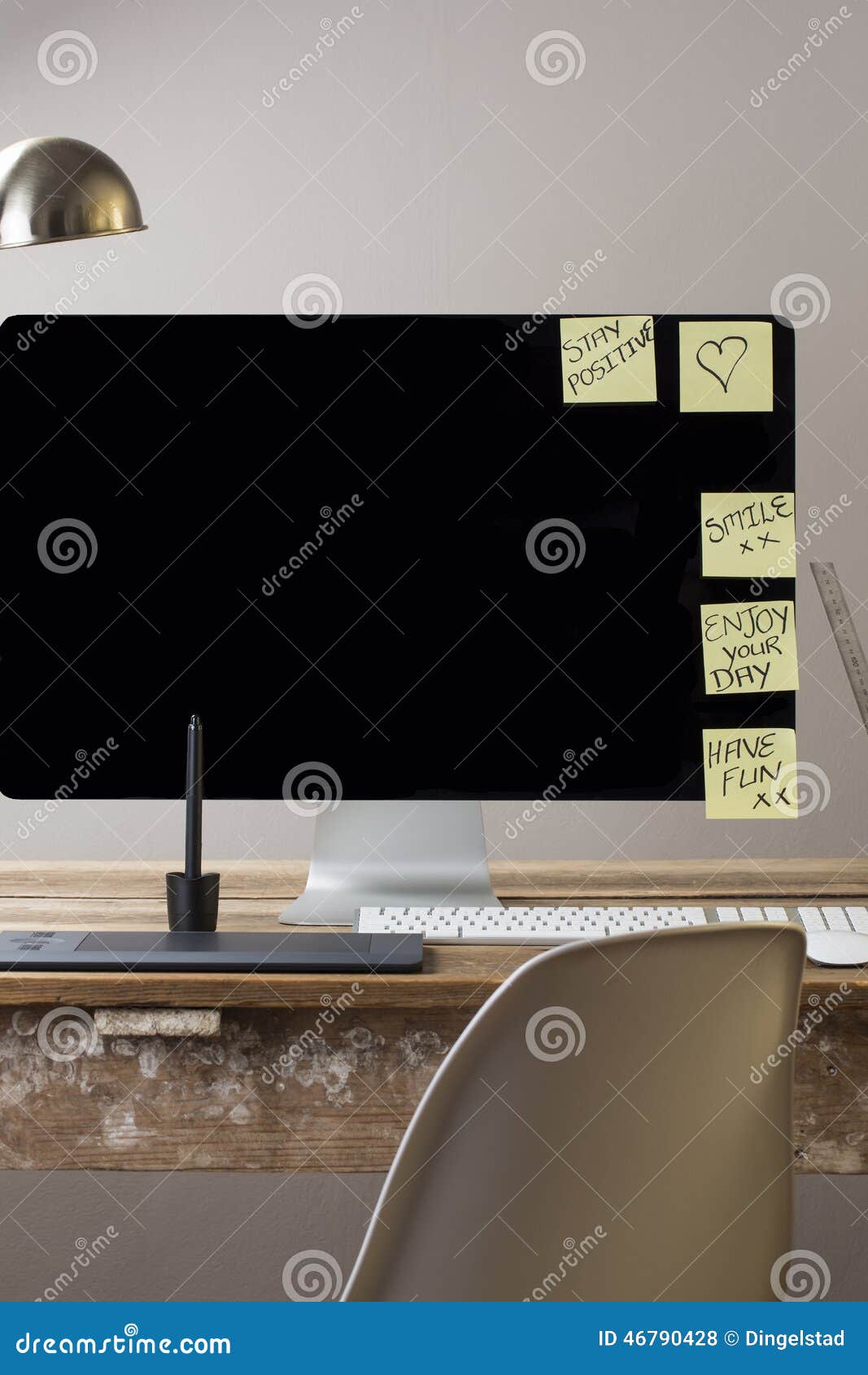 Computer Screen and Keyboard and Mouse on a Wood Table with Whit Stock ...