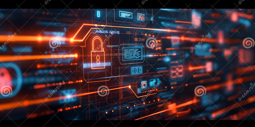 A Computer Screen with a Large Orange Lock Symbol on it, Digital ...