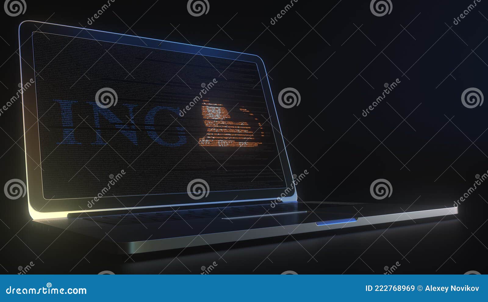 Portable Computer with the Logo of ING Made with Code Strings, Editorial Conceptual 3d Rendering ...