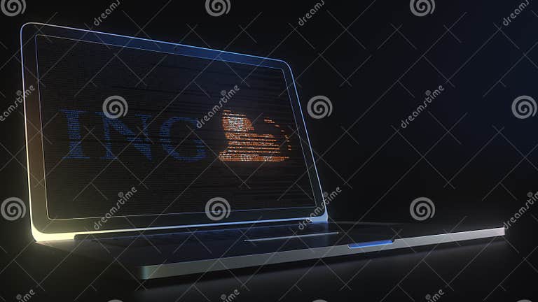 Portable Computer with the Logo of ING Made with Code Strings, Editorial Conceptual 3d Rendering ...