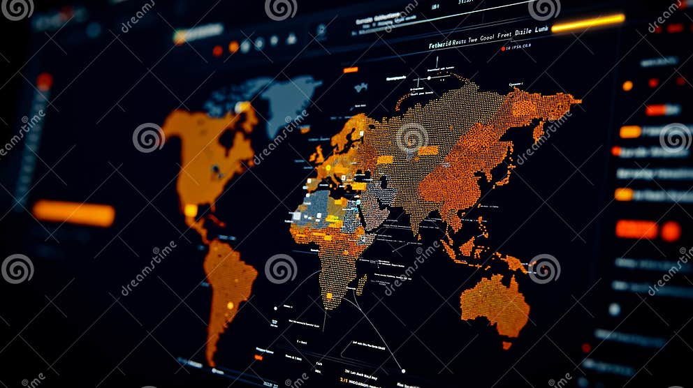 A Computer Screen with a Map of the World on it Stock Illustration ...