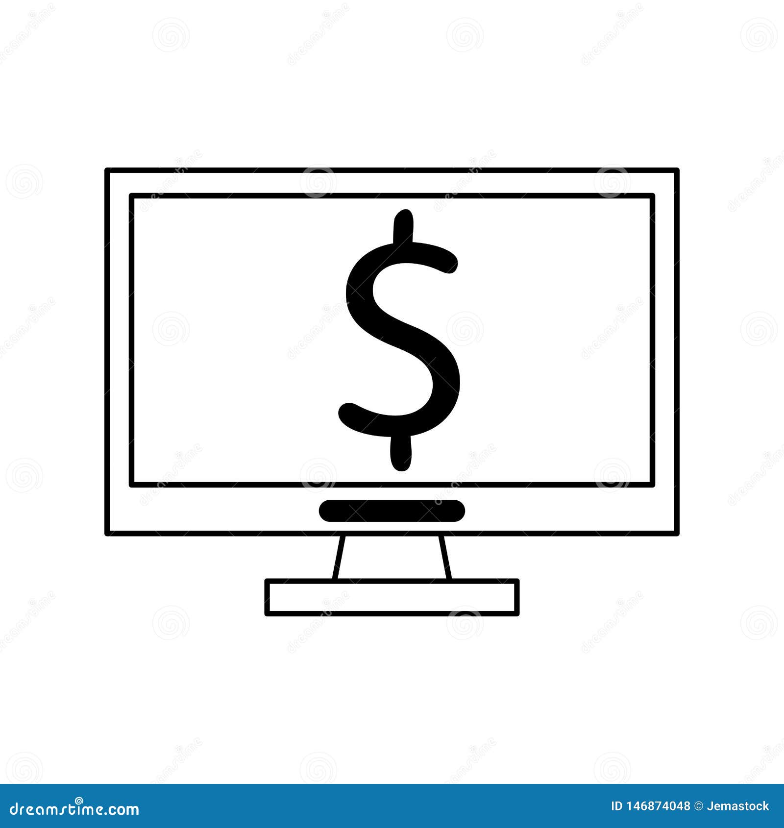 Computer Screen with Money Symbol Isolated Black and White Stock Vector ...
