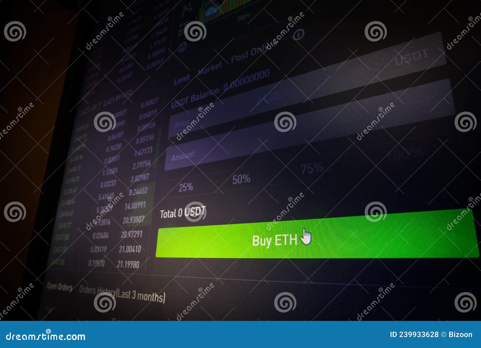 Computer Screen with the Mouse Cursor on the Buy ETH Button Stock Photo - Image of banking ...