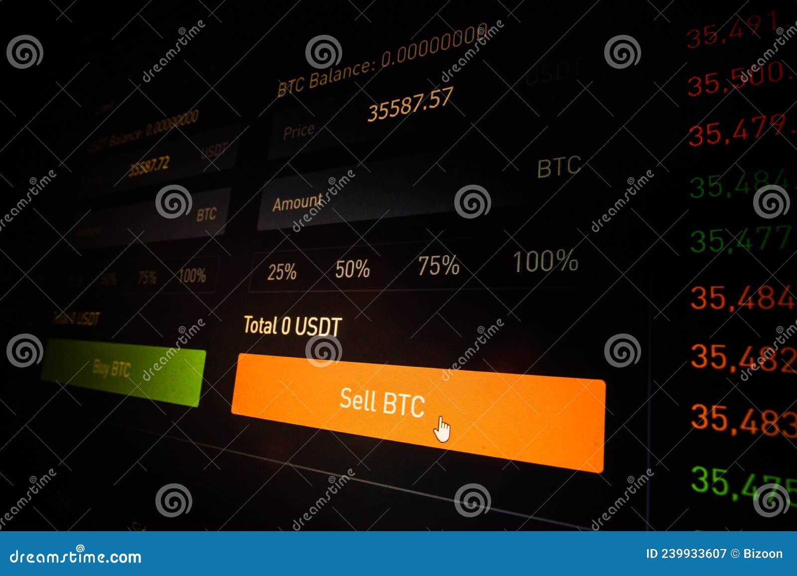 Computer Screen with the Mouse Cursor on the Sell Bitcoin Button Stock ...
