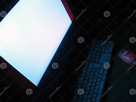 Computer, Screen and Mouse in the Dark Stock Photo - Image of internet ...