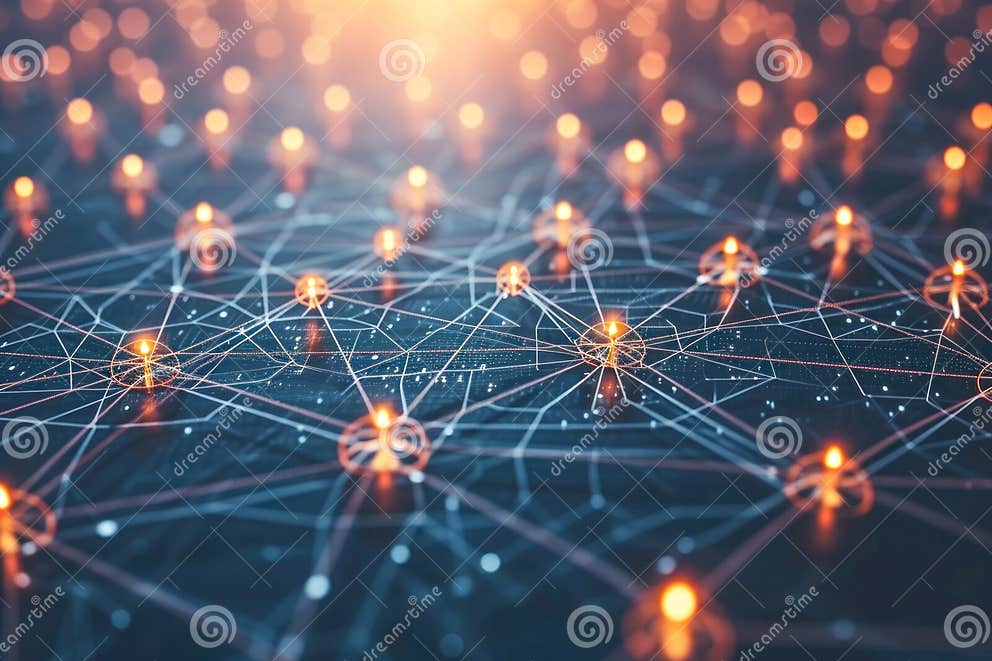 A Computer Screen with a Network of Glowing Dots Stock Illustration ...