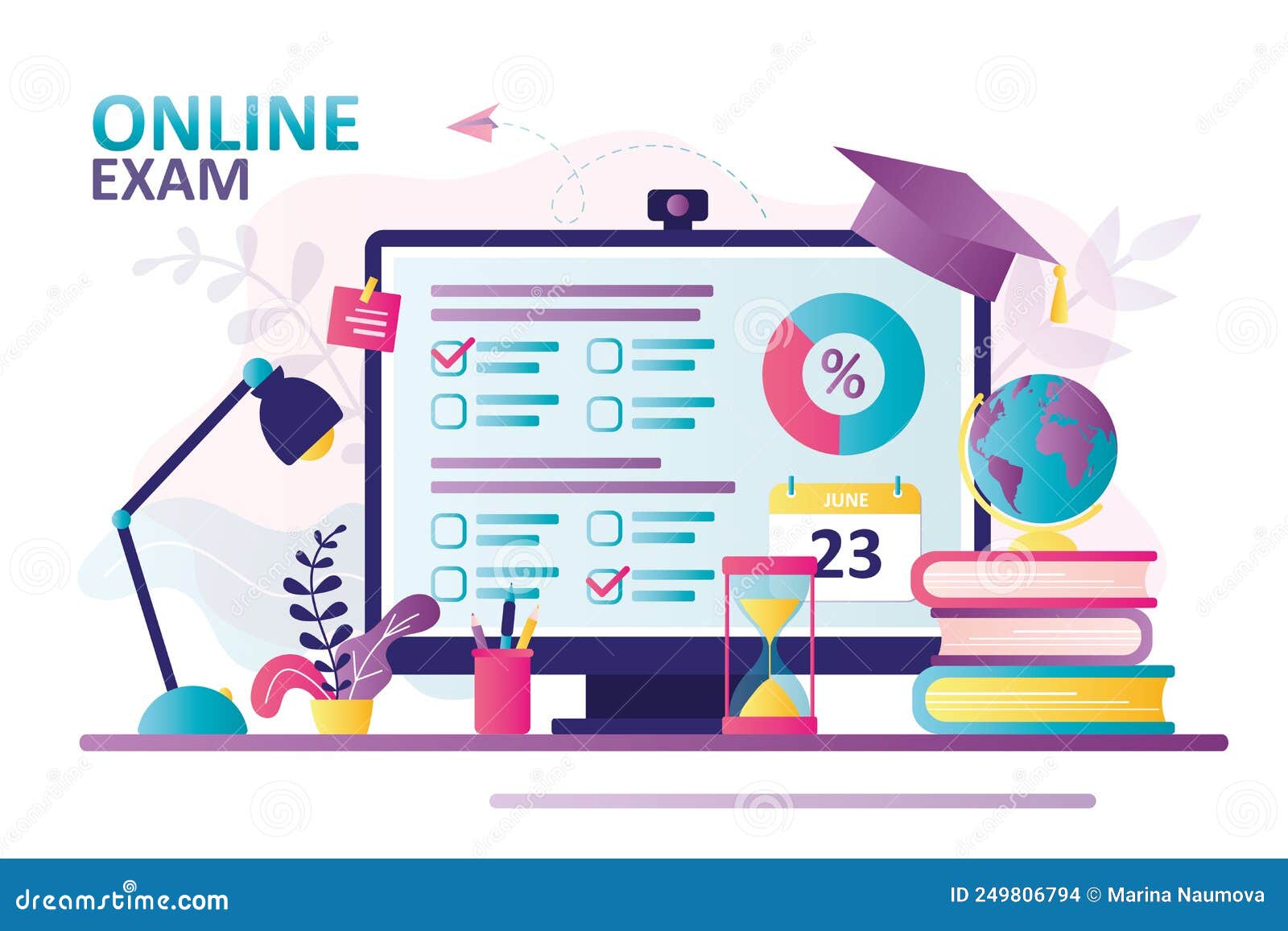 Computer Screen with Online Exam. Workplace Interior Design Stock ...